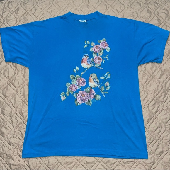 Vintage | Shirts | Vintage Osfm Nature Floral Bird Tee | Poshmark